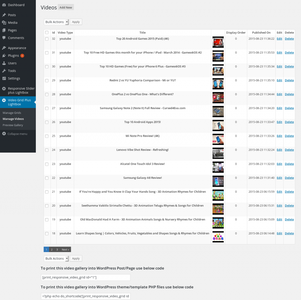 WordPress Responsive Video Grid Pro - I13 Web Solution